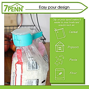 7Penn Bag Clips for Food Set - 4pk Food Clips to Seal Pour Food Storage Bag Clip with Spout for Cereal, Snacks, and More