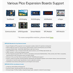 Waveshare ESP32-S2 MCU WiFi Entwicklungs Board 2.4GHz Low Power WiFi 240MHz Single Core 32-bit Wi-Fi MCU Modul für IoT, Integrierter 320KB SRAM 4MB Flash, Unterstützt IEEE802.11 b/g/n