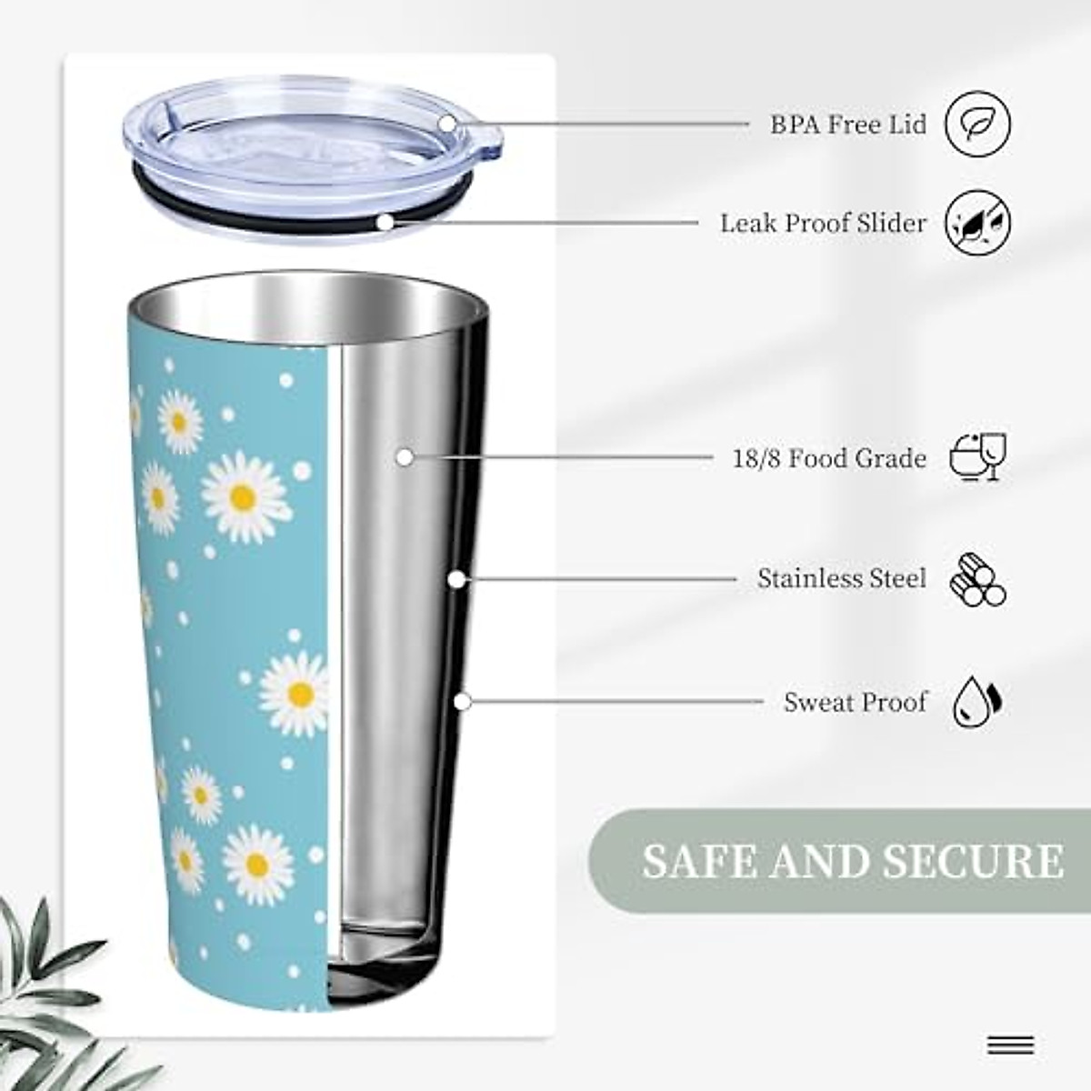 20oz Tumbler Splendid Little Daisy Double Wall Vacuum Insulated Coffee Mug with Lid and Metal Straw Brush Reusable Stainless Steel Water Bottle Travel Cup Gifts for Car Ice Drinks Hot Beverage