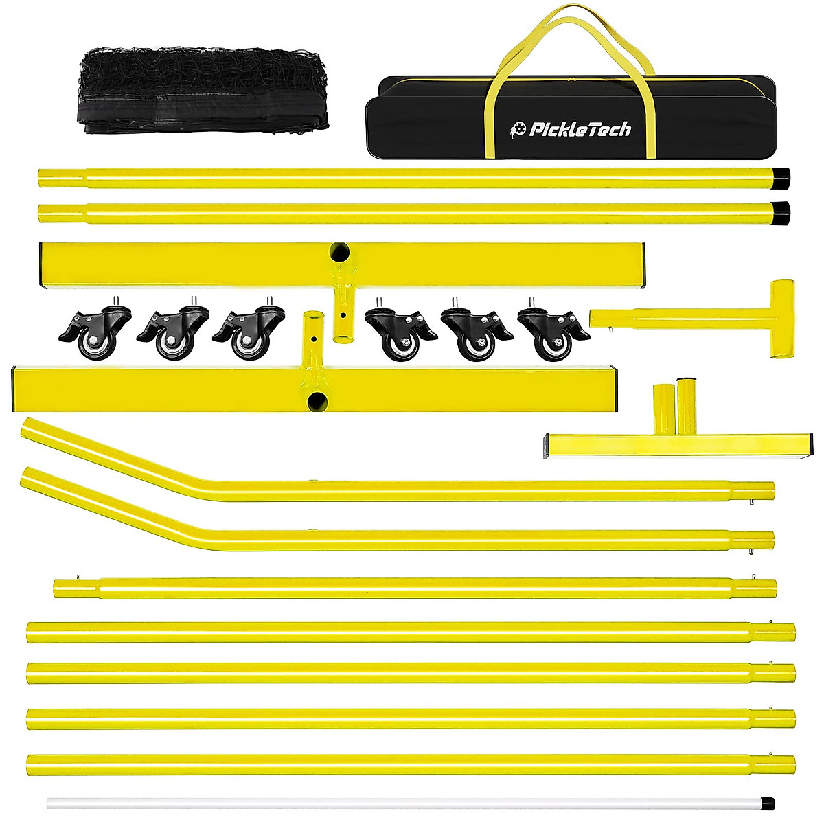 PICKLETECH Pickleball Net Portable Outdoor with Wheels - 22 FT USAPA Regulation Size, Applies to Indoor & Outdoor & Driveway, Pickle Ball Net System with Carrying Bag (Yellow)