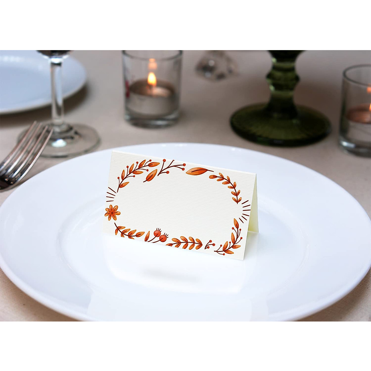 25 Thanksgiving Day Place Cards Tent Cards Seating (3.5 x 2 in), Fall Leaves Table Name Cards for Thanksgiving Party, Food Labels, Dinner Parties, Banquets, Baby Shower / YJZW008J