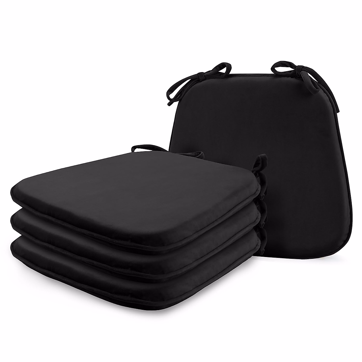 LOVTEX Chair Cushions for Dining Chairs, Kitchen Chair Cushions Set of 4, Chair Pads for Dining Chairs with Ties, 17"x16"x1.5" Seat Cushions for Kitchen Chairs, Black