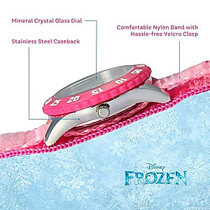 Disney Frozen Analog Watch, Time Teacher for Kids and Toddlers, Pink Bezel & Nylon Strap Watch
