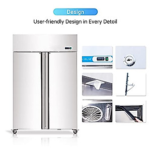 Aceland AR-48B NON-ETL 48'' W Commercial Refrigerator 2 door Stainless Reach in Solid door Upright Fan Cooling Cooler for Restaurant, Bar, Shop, Residential 36 Cu.ft, Silver