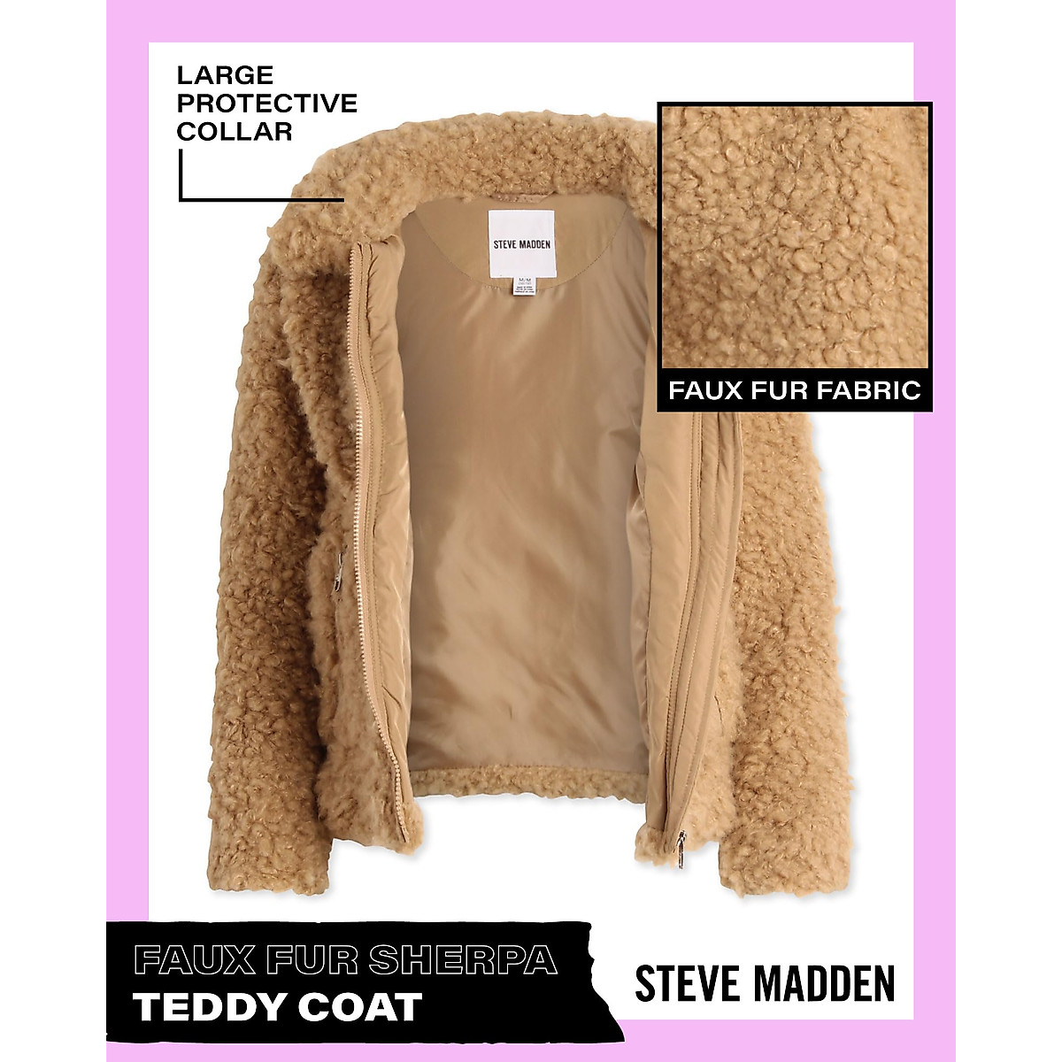 Steve Madden Girls' Jacket – Zip Up Sherpa Fleece Sweatshirt Jacket – Casual Teddy Coat for Girls (4-16), Size 7-8, Taupe