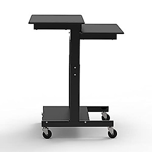 Luxor Adjustable Height Multipurpose Lightweight Rolling Presentation Workstation with 3 Shelves - Black, Perfect for School, Classroom, Office and More