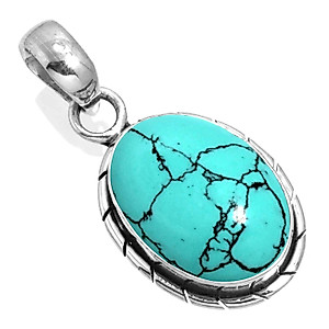 JEWELOPORIUM Blue Turquoise 925 Silver Pendant for Women Stone Handmade Silver Pendant Necklace Thanksgiving Gift Cocktail Jewelry