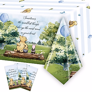 AURORAPARTY 3pcs Bear Tablecloth Baby Shower Decorations Bear Table Cover Watercolor Plastic Disposable Rectangle Tablecloth Oh Baby Party Supplies for Kids Boys, 54 x 108 Inches