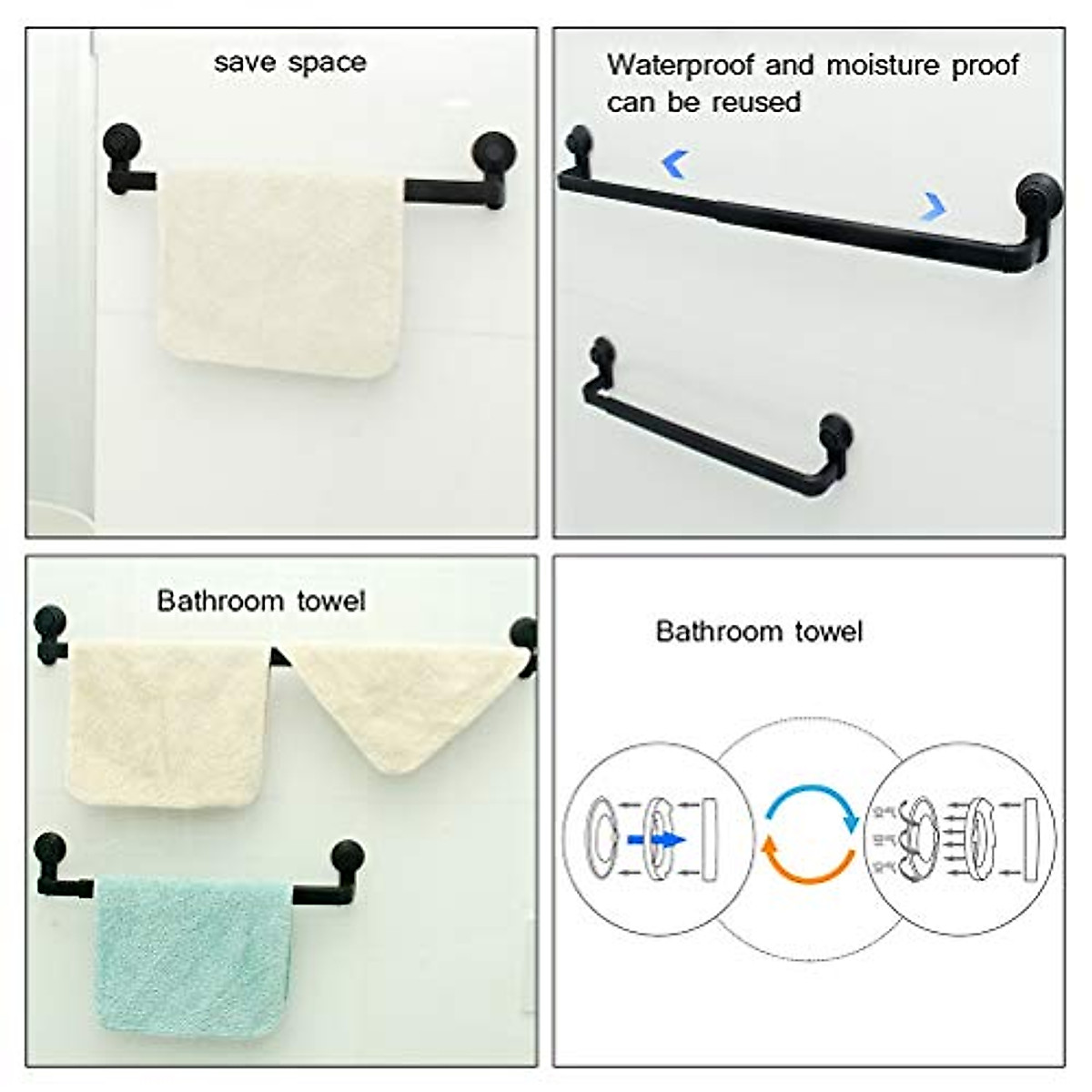 Wall Single Towel Bar, Suction Cup Towel Rack Fine Crafted Modern Style Retractable for Bathroom (White)