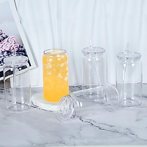 16 Oz Acrylic Plastic Can Tumbler, 6 Pack Plastic Clear Cup Beer Can, Plastic Mason Jar with Clear Lid