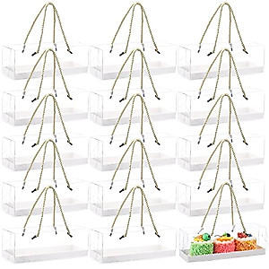 30 Pcs Clear Cupcake Boxes Bakery Cake Boxes with Handle and Paperboard Plastic Rectangular Cupcake Containers Portable Clear Gable Boxes Dessert Cookies Gift Boxes for Party Favor, 9 x 3 x 3 Inch