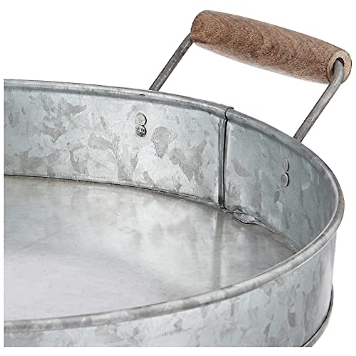 Artland Masonware Round Galvanized Metal Party Serving Tray with Wooden Handles, 19.5"" x 16"" x 2""
