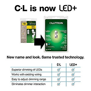 Lutron Toggler LED+ Dimmer | for Dimmable LED, Halogen, and Incandescent Bulbs | Single-Pole or 3-Way | AYCL-253P-WH | White