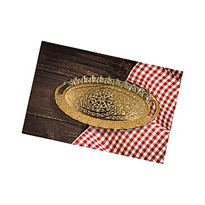 Turkish Tea Coffee Beverage Dinning Serving Tray Ellipse with Handled Ottoman Motif Decorative Middle Table Drink Serving Bathroom Oval Suitable for Gift Tray (14.1x8.2x1 INC) 35.8x20.5x2cm Gold