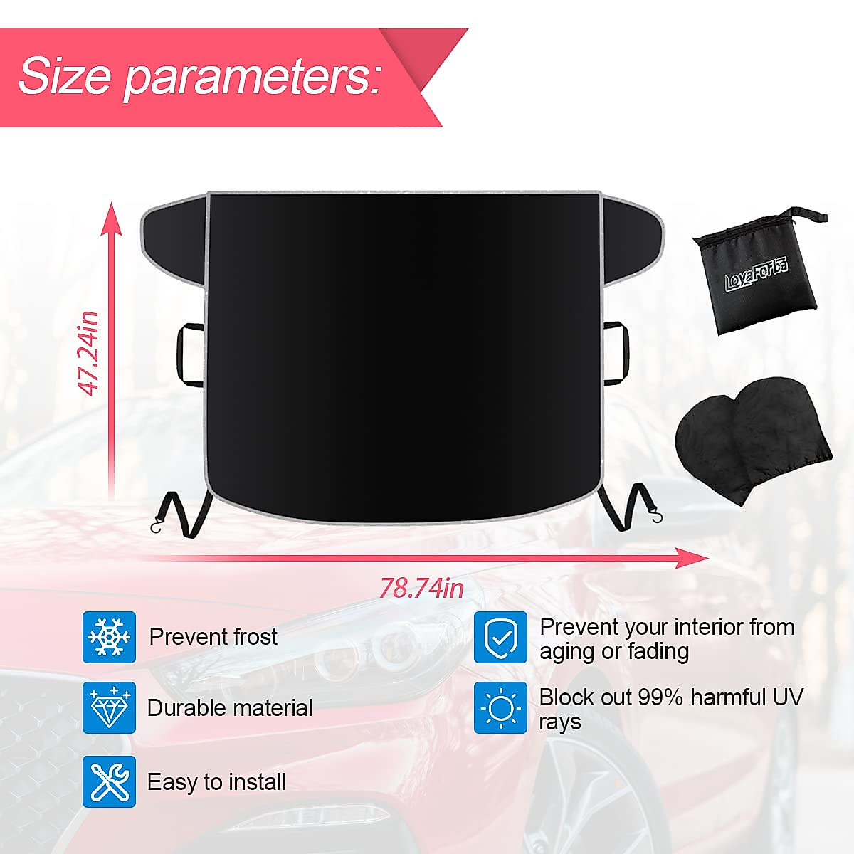 Windshield Snow Cover for Cars, Trucks, Vans - Waterproof, Windproof Winter Frost and Ice Removal Sunshade With Side Mirror Covers