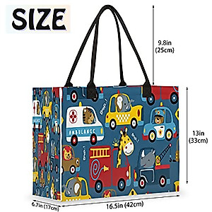 cfpolar Animal Car Reusable Grocery Shopping Bag with Hard Bottom, Large Foldable Multipurpose Heavy Duty Tote with Zipper Pockets, Stands Upright, Durable and Eco Friendly, Beach Bag