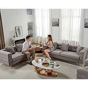 AMERLIFE Modern Sofa Couch, 24''Extra Deep Seat Sofa for Living Room, 85 inch Oversized Sofa, 3 Seat Sofa, Sectional Couch Set, Grey