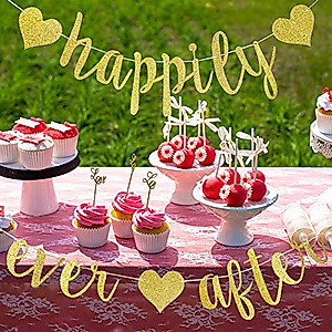 Happily Ever After Banner Gold Glitter, Bachelorette Party Decorations, Happily Ever After Decorations, Bridal Shower Banner, Wedding Engagement Decorations, Happily Eve After Sign