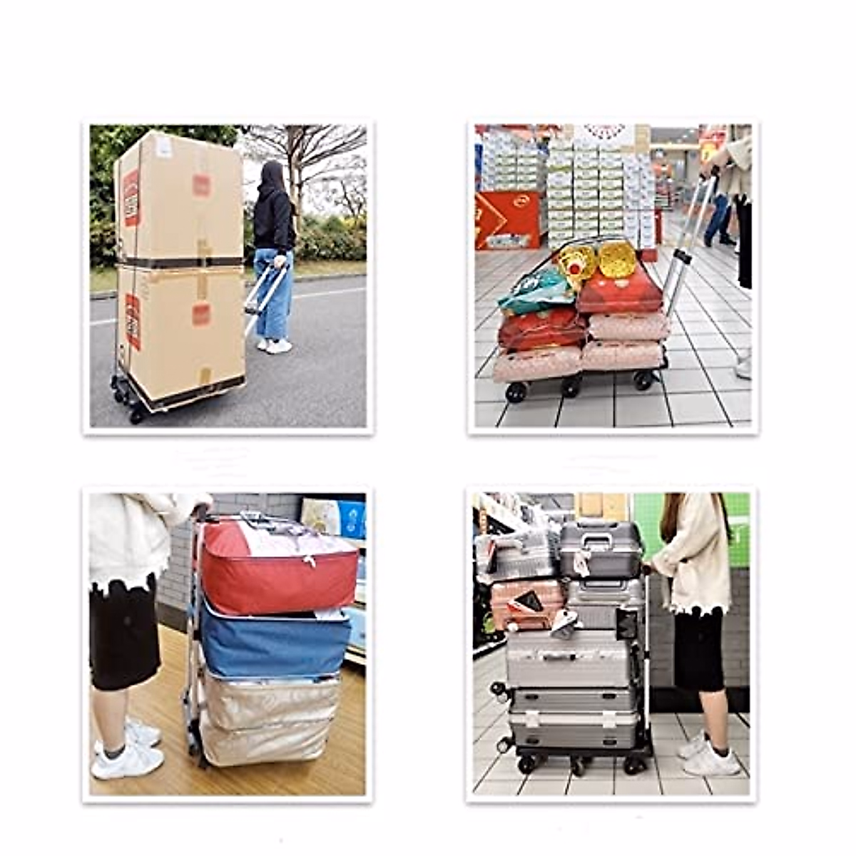 BTJINAN Push Cart Dolly Folding Platform Truck Plastic Push Cart Heavy Duty Portable Trolley with Retractable Chassis for Lage Travel Moving Office Platform T