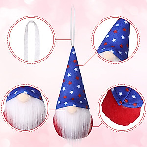 8 Pieces Patriotic 4th of July Gnome Ornaments American Independence Day Decorative Plush Dolls USA Classic Hanging Gnome with 6.6 Feet LED Light Chains for Home Garden Decoration, 8 Styles