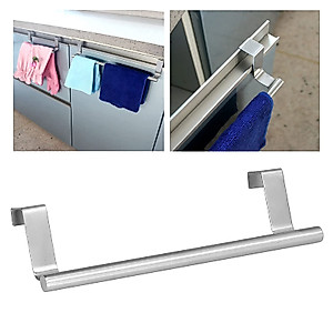 2Pcs Stainless Steel Over Door Towel Bar Storage Hanger Organizer for Cabinet or Cupboard, Over Kitchen Cabinet Door Towel Bar Holder for Hand, Dish, and Tea Towel Rack, Inside or Outside Doors(23cm)