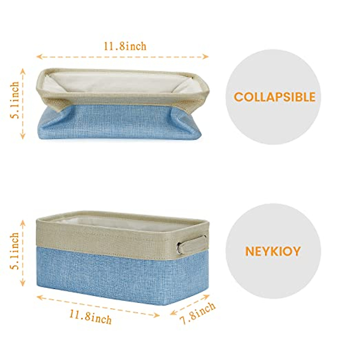 NEYKIOY Small Baskets Fabric Storage Bins 6 Pack Empty Gift Basket Decorative Storage Baskets for Shelves, Bathroom, Small Storage Basket with Handles(11.8" x 7.8" x 5.1"Inches- Beige&Blue)