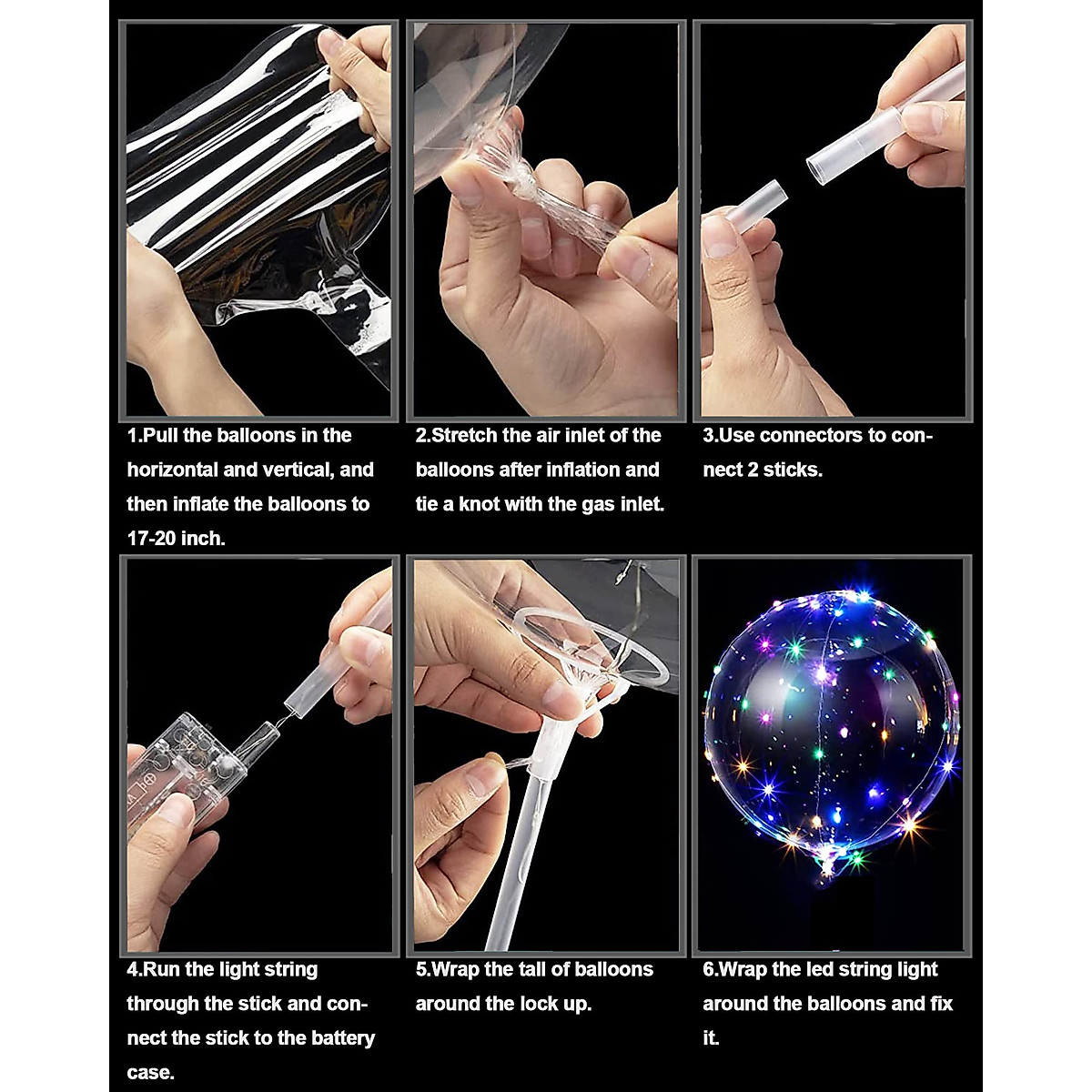 10 Pack LED Balloons with Sticks - Light Up Balloons LED Balloon, Clear Bobo Balloons with Lights, 20 Inch Bubble Balloons with Lights, Helium Lighted Balloons, Glow in the Dark Balloons for Party