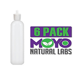MoYo Natural Labs 4 oz Squirt Bottles, Squeezable Empty Travel Containers, BPA Free HDPE Plastic for Essential Oils,Liquids,Toiletry/Cosmetic Bottles(Neck 20-410) (Pack of 6, HDPE Translucent White)