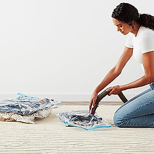 Amazon Basics Vacuum Compression Zipper Storage Bags With Hand Pump, 15-Pack, Multiple, White