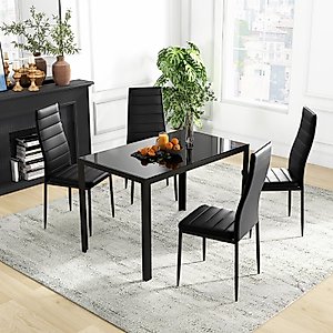 Tangkula Glass Dining Table Set for 4, Modern Tempered Glass Kitchen Table and Chairs, Glass Dining Room Table Set for Small Living Room, Kitchen