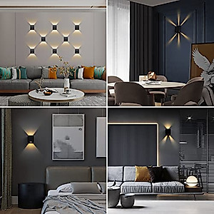 LUTEC 2-Pack LED Up & Down Modern Wall Lamp, Aluminum Anti-Rust Outdoor Indoor Wall Sconce, 10W 3000K Warm White, Adjustable Exterior Wall Light, Waterproof for Porch, Patio, Garden, Bedroom-Black