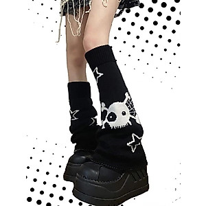 heyheyshine Y2k Star Skull Print Two Side Wear Knitted Leg Warmers Socks Punk Girls Japanese Kawaii Streetwear Leg Cover