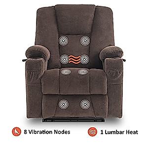 MCombo Fabric Electric Power Recliner Chair with Heat and Massage, Cup Holders, USB Ports, Extended Footrest, Cloth Powered Reclining for Living Room 8015