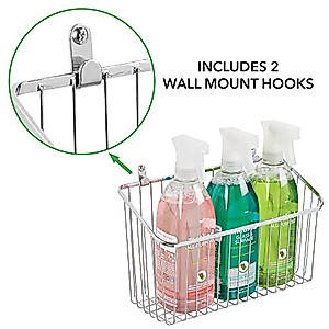 mDesign Small Metal Wire Wall Mounted Storage Organizer Basket Bin for Hanging in Kitchen, Garage, Entryway, Mudroom, Bedroom, Bathroom, Laundry Room - Unity Collection - 2 Pack - Chrome