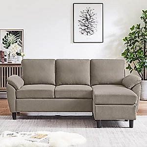 Pingliang Home 79" Convertible Sectional Sofa, Small L Shaped Couch with Reversible Chaise, Modern Linen Fabric 3-Seat Sofa Couches for Living Room, Apartment and Small Space (Beige)