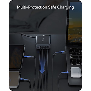 130W USB C Charging Station: USBC Wall Fast Charger - MacBook Pro Charger USB C Travel Charger with AC Cable 4 - Ports Compatible with iPhone 14 13 12 iPad MacBook Samsung Pixel Leveno HP Dell