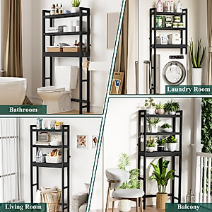 Smiry Over The Toilet Storage, Bamboo 3-Tier Over Toilet Bathroom Organizer with Adjustable Shelf, Fit Most Toilets, Space Saving, Stable Freestanding Storage Cabinet with 4 Hooks, Black