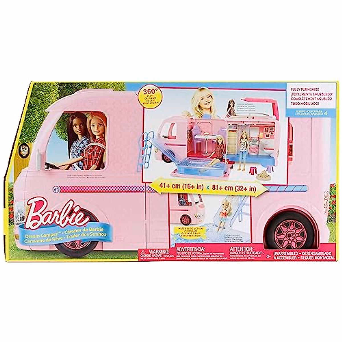 Barbie Camper Playset, Dreamcamper Toy Vehicle with 50 Accessories Including Furniture, Pool & Slide, Hammocks & Fireplace (Amazon Exclusive),Pink
