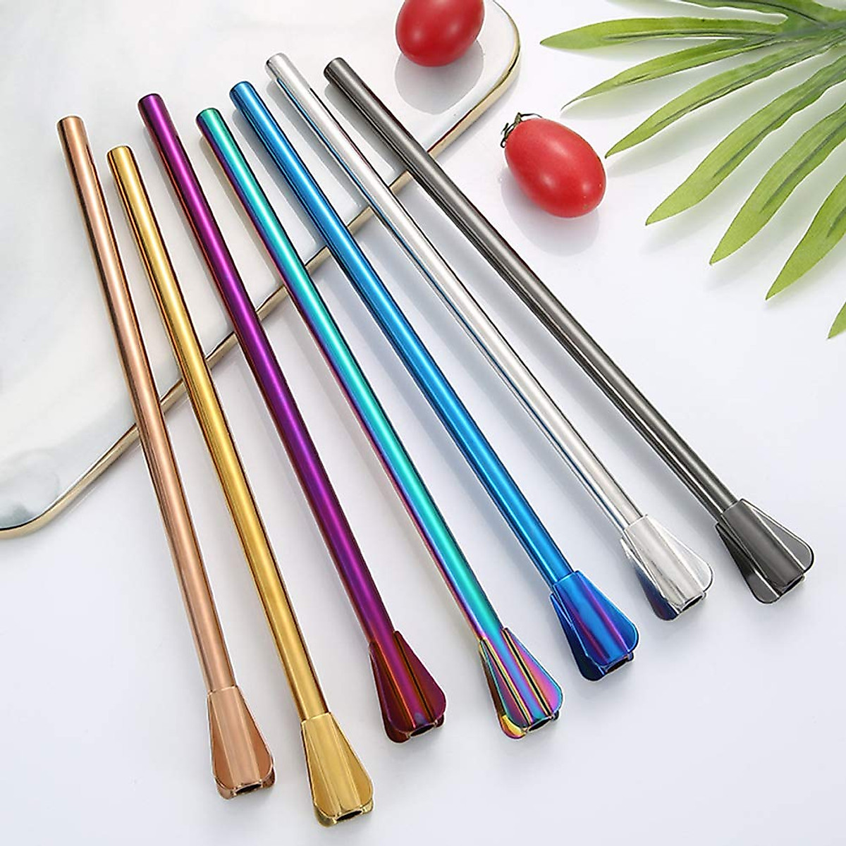DOITOOL 4pcs Stainless Straws Smoothie Straw Drink Whisk Drink Stirrers Metal Drinking Straw Beverage Straws Reusable Bubble Tea Straw Cocktail Straw Blender Mixing Spoon Symphony Tumbler