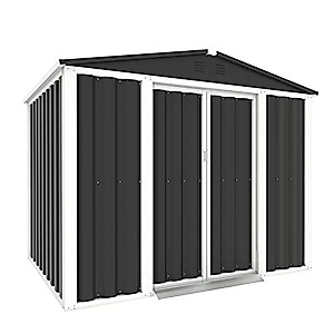 Crownland 4' x 6' Outdoor Garden Storage Shed, Sliding Door Outdoor Lawn Steel Roof Style Sheds with Air Vent for Garden, Lawn, Backyard (Gray)