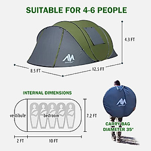 6 Person Pop Up Tents for Camping - AYAMAYA Waterproof Instant Tent Upgraded 2 Doors with Vestibule & Porch, Double Layer Large Size Family Easy Tent Automatic Setup for 4-6 People Camping Hiking
