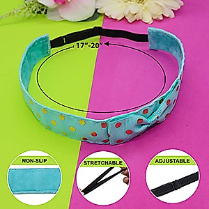 FROG SAC 6 Polka Dot Elastic Bow Headbands for Girls, Adjustable Non Slip Bow Hair Bands for Kids, Dressy Nonslip Girl Head Bands Hair Accessories, Cute No Slip Headband Stocking Stuffers for Girls