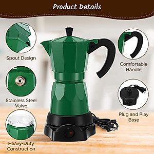Lemosae Coffee Pot 6 Cup Electric Espresso Coffee Maker Italian Moka Maker 300ml Portable Aluminum Espresso Maker Espresso Moka Pot with Detachable Base, Coffee Gift for Home Travel (Dark Green)