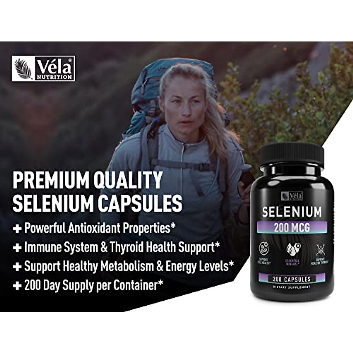 Selenium Capsule Supplement | 200mcg | Support Healthy Antioxidant, Immune, Reproductive,and Thyroid Health* | Non-GMO, 3rd Party Tested | 200 Capsules