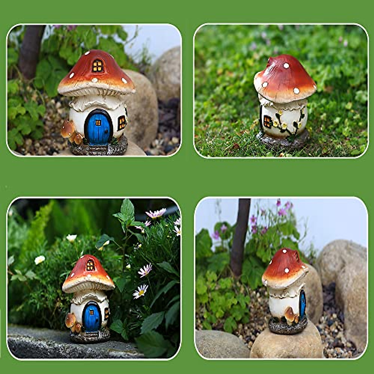 Sunnyway Mushroom Fairy Garden House Statue Sculptures Outdoor Yard Decor Resin Lawn Ornament