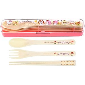 Kawaii Kitty Cat & Friends Mix Characters Trio Cutlery Set ABS-resin Fork Spoon Chopsticks In Case Box Portable Flatware 7.3"