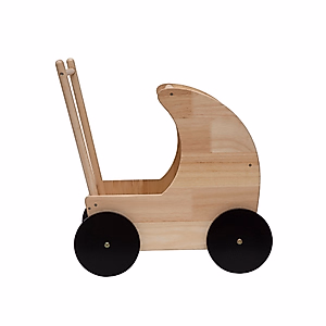 Creative Co-Op Rubber Wood Toy Pram, Natural Color Carriage