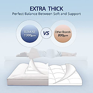 ELEMUSE Extra Thick Cooling King Mattress Topper, 1300 GSM Overfilled Pillow Top with Baffle Box Design, Hand Made 400TC Organic Cotton Pad Cover, Plush & Support Snow Down Alternative, Hotel Quality
