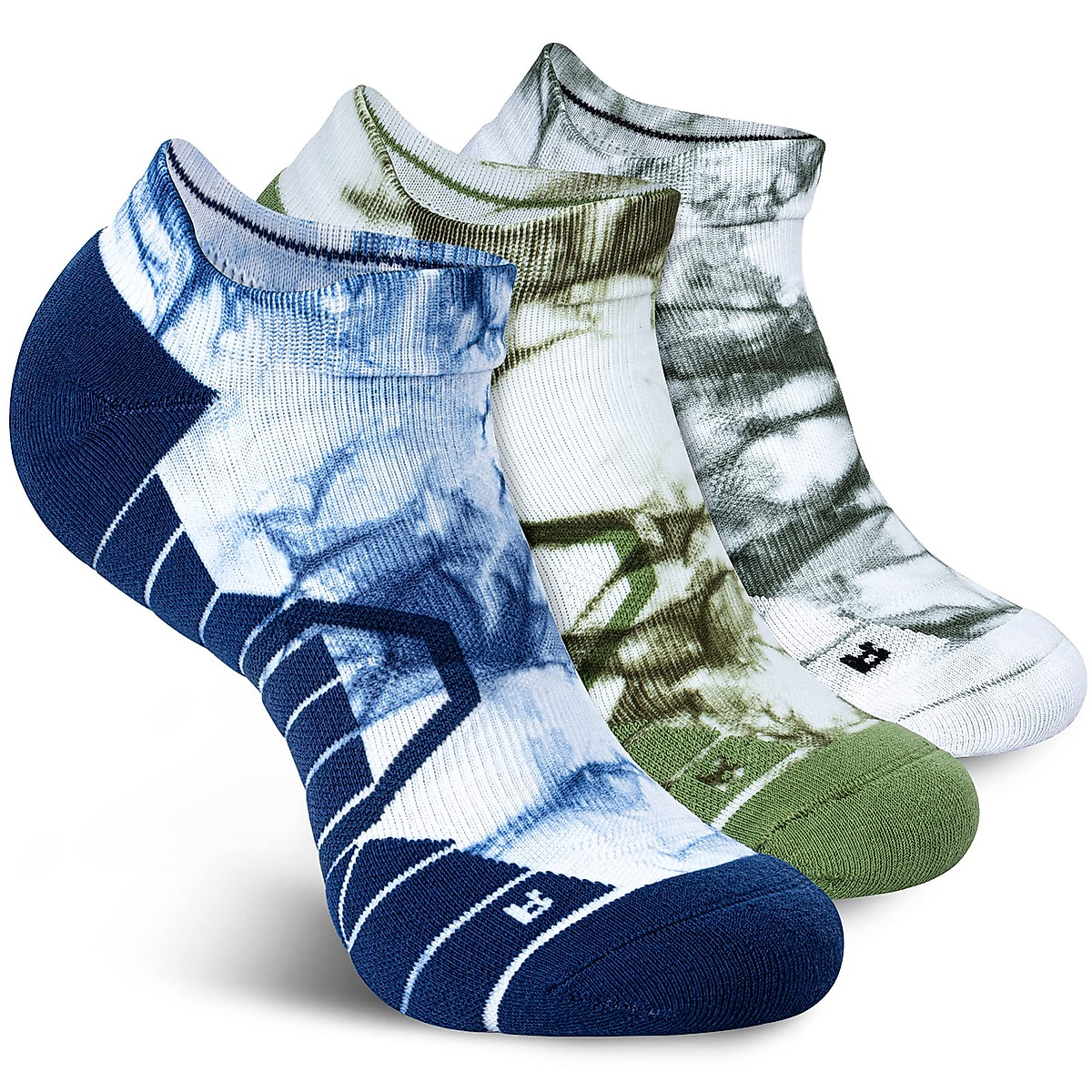 Hylaea Low Cut Socks for Running Sports Athletic Walking Golf Tie-dyed Pattern No Show Compression Blue Green Large