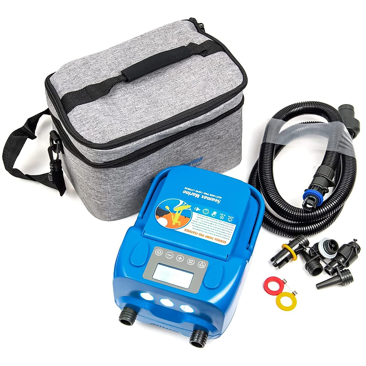 Seamax Sup 16DB PRO Double Stage 16PSI Electric Air Pump with Built-in Battery for Inflatable SUP and Boat, Intelligent Firmware with Built-in Temperature Sensor and Timer